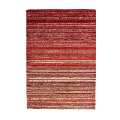 Red Striped Wool Rug, Handmade Rug with 25mm Thickness, Modern Rug for ...