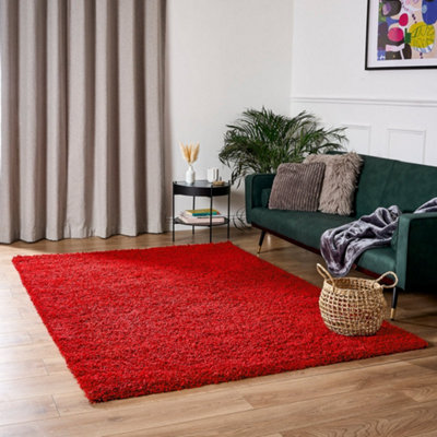Red Thick Shaggy Rug - California - 300x400cm (9'9"x13'2") | DIY at B&Q