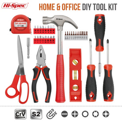 Red Tool Kit 42 Pcs with Hammer, Screwdriver, Plier DIY