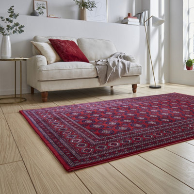 Red Traditional Bordered Stain-Resistant Rug for Bedroom, & Dining Room ...