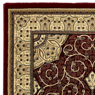 Red Traditional Easy to Clean Bordered Floral Rug For Dining Room-80cm ...
