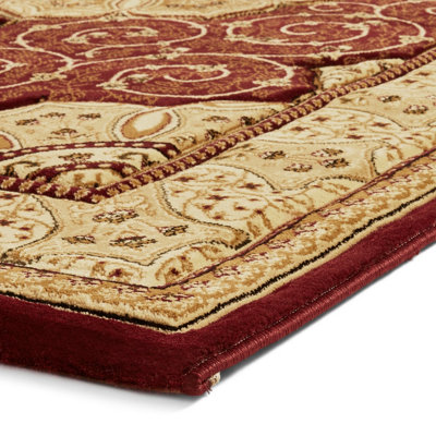 Red Traditional Easy to Clean Bordered Floral Rug For Dining Room-80cm ...