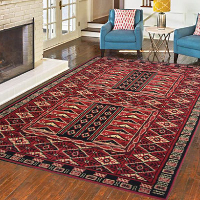 Red Traditional Hazara Rug - Texas