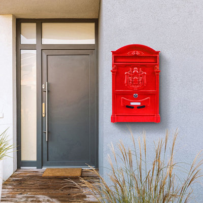 Red Wall Mounted Lockable Letterbox - Weather Resistant Galvanised ...