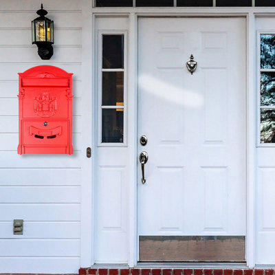 Red Wall Mounted Lockable Letterbox - Weather Resistant Galvanised ...