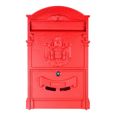 Red Wall Mounted Lockable Letterbox - Weather Resistant Galvanised ...