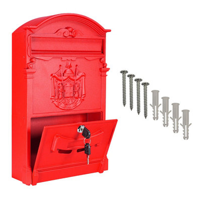 Red Wall Mounted Lockable Letterbox - Weather Resistant Galvanised ...
