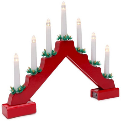 Red Wood Christmas Candle Bridge Pre-Lit Window Arch Home Decoration ...