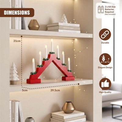 Red Wood Christmas Candle Bridge Pre-Lit Window Arch Home Decoration ...