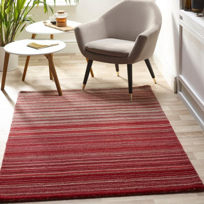 Red Wool Striped Handmade Easy to Clean Rug for Living Room and Bedroom ...