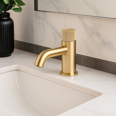 Redondo Brushed Brass Round Push Button Basin Mixer Tap