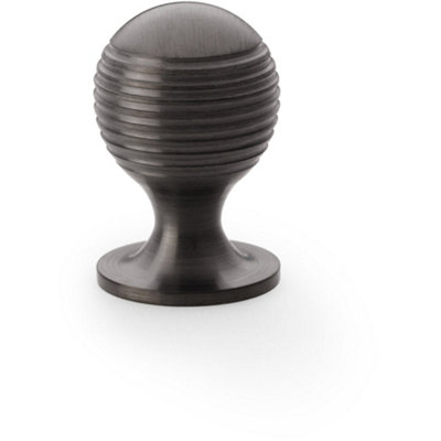 Reeded Ball Door Knob - 25mm Diameter Dark Bronze Lined Cupboard Pull ...