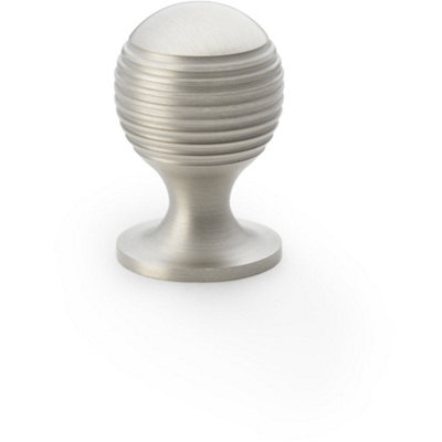 Reeded Ball Door Knob - 25mm Diameter Satin Nickel Lined Cupboard Pull ...