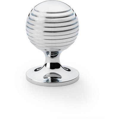 Reeded Ball Door Knob - 38mm Diameter Polished Chrome Lined Cupboard Pull Handle