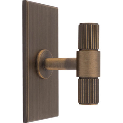 Reeded T Bar Cabinet Door Knob & Matching Backplate - Antique Brass 76 ...