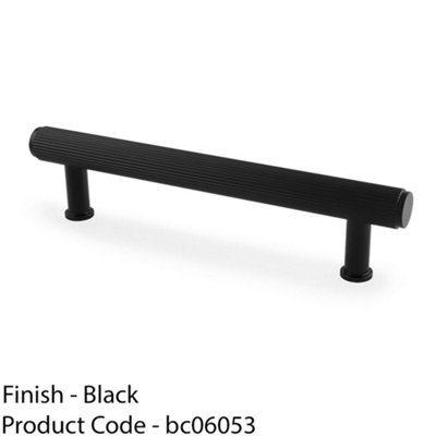 Reeded T Bar Pull Handle - Matt Black 128mm Centres SOLID BRASS Drawer ...