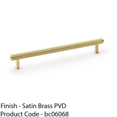 Reeded T Bar Pull Handle - Satin Brass - 224mm Centres SOLID BRASS ...