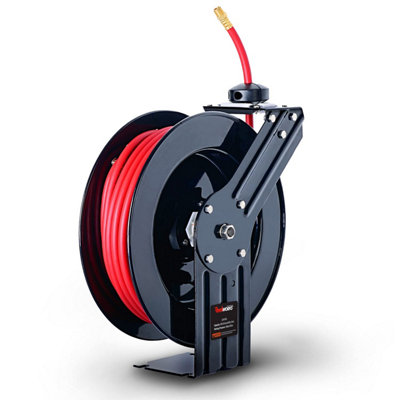 ReelWorks Air Hose Reel Retractable 3/8" Inch x 50' Feet Hybrid Polymer ...