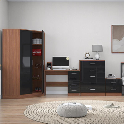 Reflect 2 Door Corner Wardrobe, 5 Drawer Chest, 2 Drawer Bedside & Desk ...