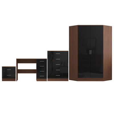 Reflect 2 Door Corner Wardrobe, 5 Drawer Chest, 2 Drawer Bedside & Desk ...