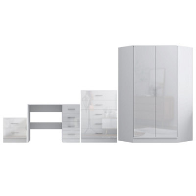Reflect 2 Door Corner Wardrobe, 5 Drawer Chest, 2 Drawer Bedside & Desk ...