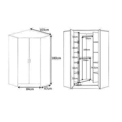 Reflect 2 Door Corner Wardrobe, 5 Drawer Chest, 2x 2 Drawer Bedsides ...