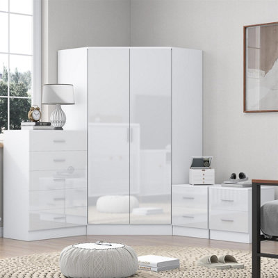 Reflect 2 Door Corner Wardrobe, 5 Drawer Chest, 2x 2 Drawer Bedsides ...