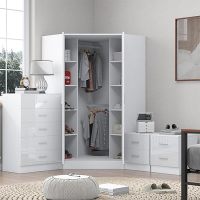 Reflect 2 Door Corner Wardrobe, 5 Drawer Chest, 2x 2 Drawer Bedsides ...