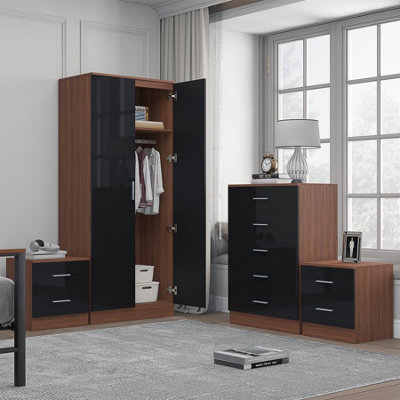 REFLECT 2 Door Plain Wardrobe and 5 Drawer Chest and 2x2 Drawer Bedside ...
