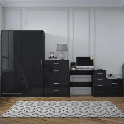 Reflect 2 Door Sliding Wardrobe, 5 Drawer Chest, 2 Drawer Bedside ...