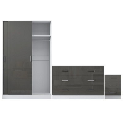 Reflect 2 Door Sliding Wardrobe, 6 Drawer Wide Chest, 3 Drawer Bedside ...