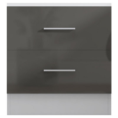 REFLECT 2 Drawer Bedside Cabinet in Grey Gloss Fronts and Matt White Carcass