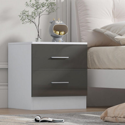 Reflect 2 Drawer Bedside - Grey Gloss & Matt White - Modern Nightstand ...