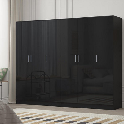 REFLECT - 2x 3 Door PLAIN Wardrobe Bundle - Gloss Black / Matt Black