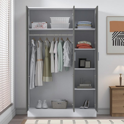 Reflect 3 Door Mirror Wardrobe - Grey Gloss & Matt White - Hanging Rail ...