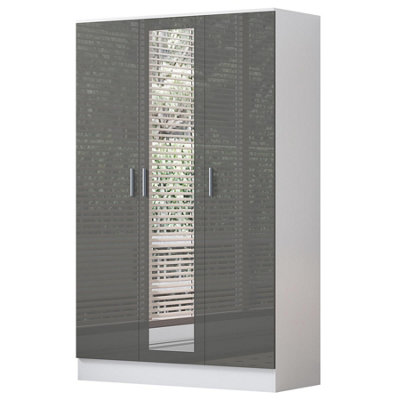 Reflect 3 Door Mirror Wardrobe - Grey Gloss & Matt White - Hanging Rail ...