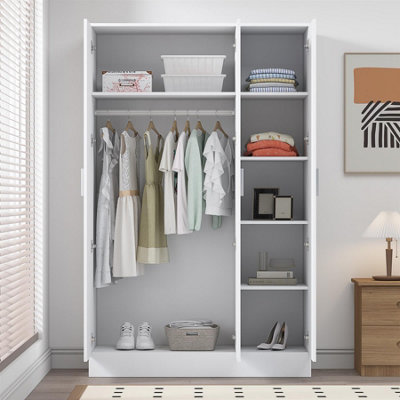 Reflect 3 Door Mirror Wardrobe-White Gloss & Matt White-Hanging Rail ...