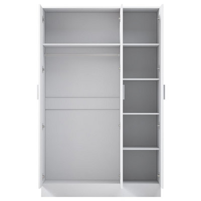 Reflect 3 Door Mirror Wardrobe-White Gloss & Matt White-Hanging Rail ...