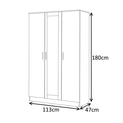Reflect 3 Door Mirror Wardrobe-White Gloss & Matt White-Hanging Rail ...