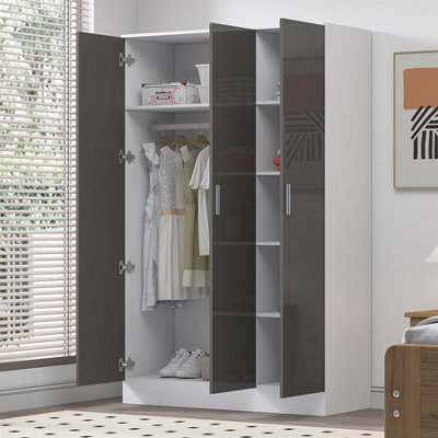 Reflect 3 Door Plain Wardrobe - Grey Gloss & Matt White - Hanging Rail ...