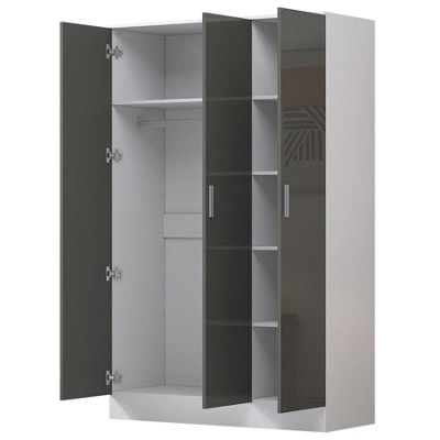 Reflect 3 Door Plain Wardrobe - Grey Gloss & Matt White - Hanging Rail ...