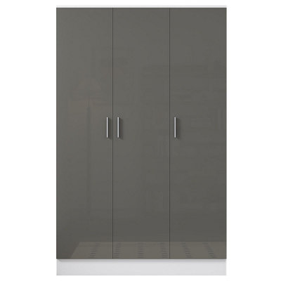 Reflect 3 Door Plain Wardrobe - Grey Gloss & Matt White - Hanging Rail ...
