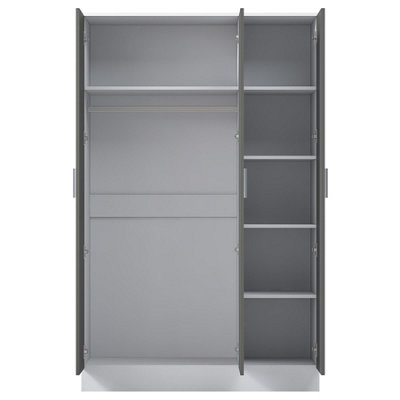 Reflect 3 Door Plain Wardrobe - Grey Gloss & Matt White - Hanging Rail ...