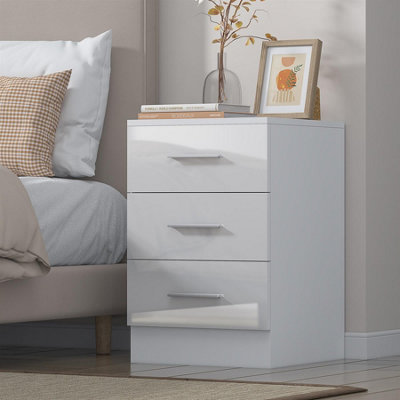 Reflect 3 Drawer Bedside - White Gloss & Matt White - Modern Nightstand ...