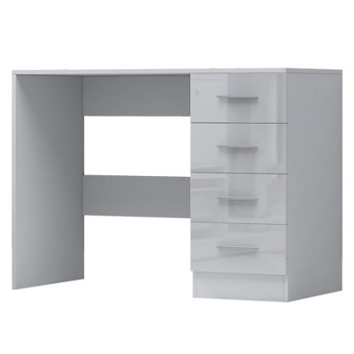 Reflect 4 Drawer Desk - White Gloss & Matt White - Modern Bedroom Storage for Vanity, Work or ...