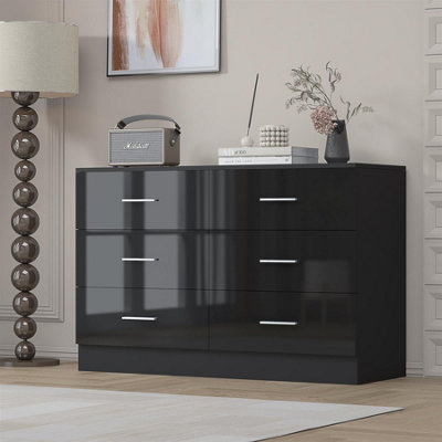REFLECT XL 6 Drawer Chest of Drawers in Gloss Black Drawer Fronts and ...