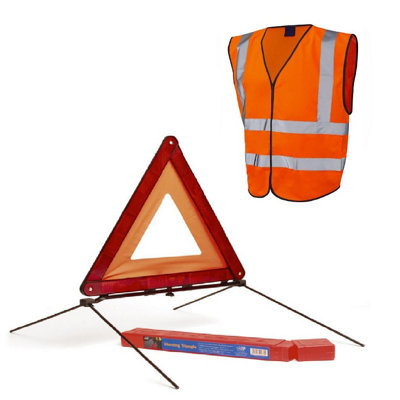 Reflective Large Warning Triangle Sign and Safety Orange Vest ...