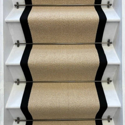 Regatta Beige Stair Runner With 100% Cotton Black Border 60 600