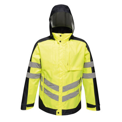 Regatta Mens Hi-Vis Waterproof Insulated Reflective Jacket Yellow/Navy ...