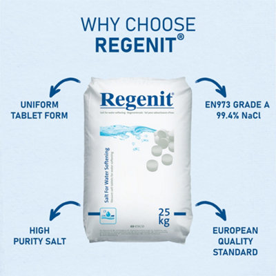 REGENIT WATER SOFTENER SALT TABLETS 25KG BAG FOOD GRADE SALT - MADE IN EU